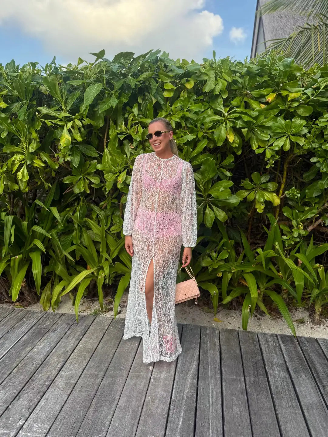 Sheer Sequin Balloon Sleeve Shift - Isabella Longginou